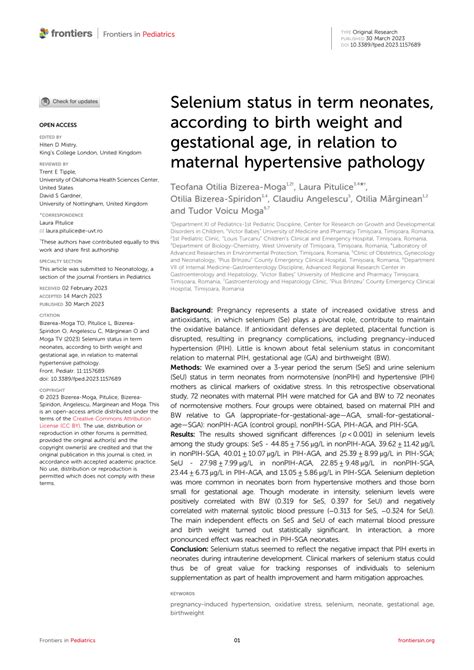 Pdf Selenium Status In Term Neonates According To Birth Weight And Gestational Age In