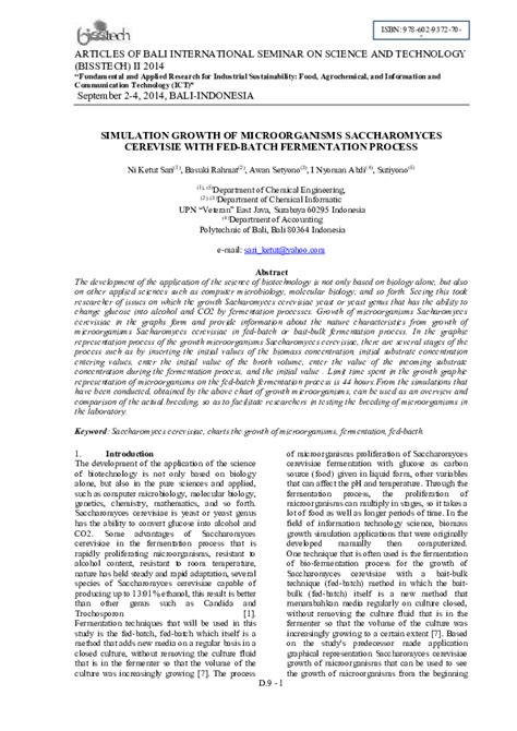 Pdf Simulation Growth Of Microorganisms Saccharomyces Cerevisie With Fed Batch Fermentation