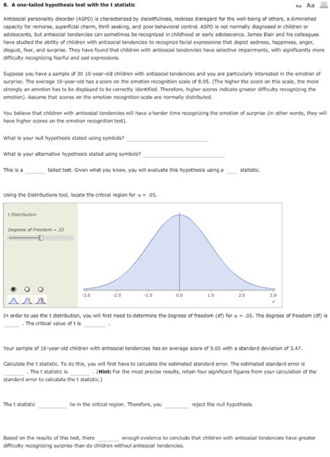 Solved 8 A One Tailed Hypothesis Test With The T Statistic