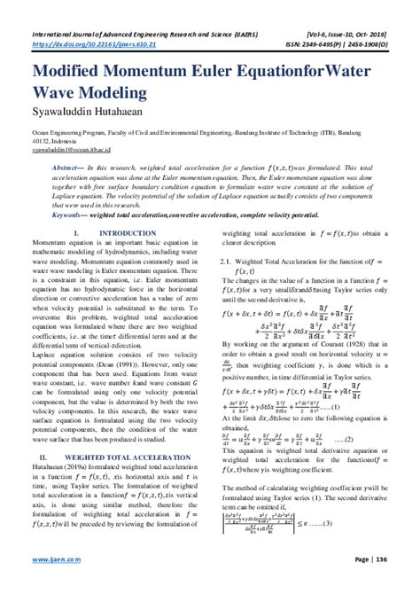 Pdf Modified Momentum Euler Equationforwater Wave Modeling