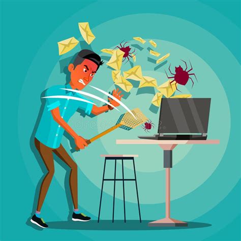 Spam Virus Concept Vector Woman Internet Technology Online Mail Attack Hack Information Web