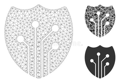 Electronic Shield Vector Mesh Wire Frame Model And Triangle Mosaic Icon Stock Illustration