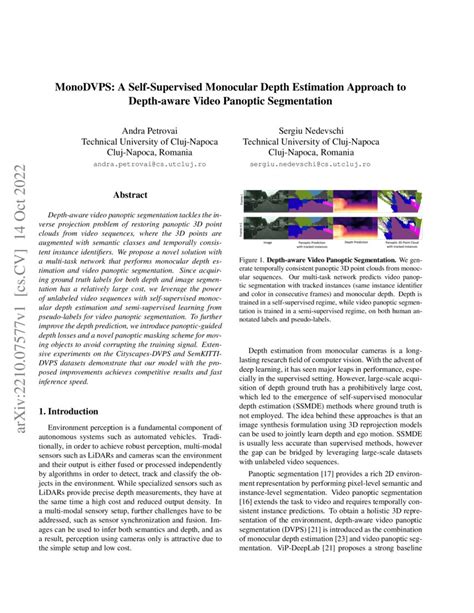 Monodvps A Self Supervised Monocular Depth Estimation Approach To