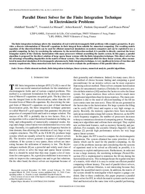 Pdf Parallel Direct Solver For The Finite Integration Technique In Electromagnetics