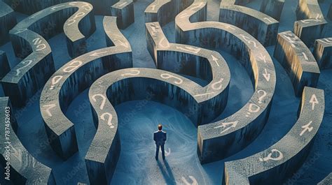 A Maze Made Of Question Marks With A Person At The Entrance Scratching