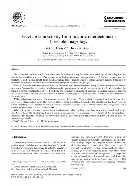 pdf fracture connectivity from fracture intersections in borehole
