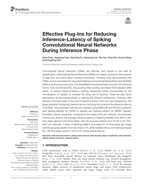 PDF Effective Plug Ins For Reducing Inference Latency Of Spiking Convolutional Neural Networks