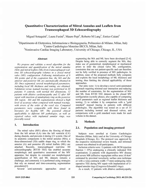 Pdf Quantitative Characterization Of Mitral Annulus And Leaflets From Transesophageal 3d
