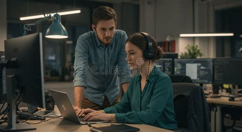 Software Teamwork Developers Collaborating On Code Office Environment