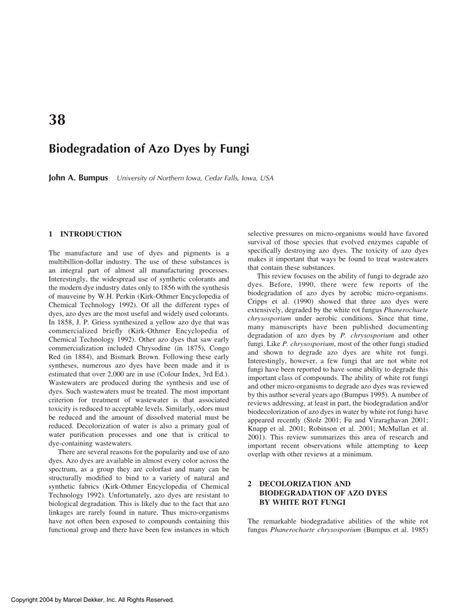 Pdf 38 Biodegradation Of Azo Dyes By Fungi