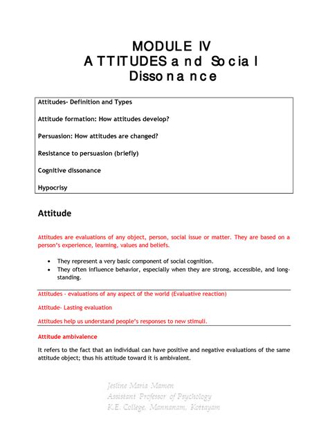 Module 4notes And Its Lecture Notes Modul E Iv A T T It Udes A N D So C Ia L Disso N A N C E