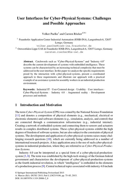 Pdf User Interfaces For Cyber Physical Systems Challenges And Possible Approaches