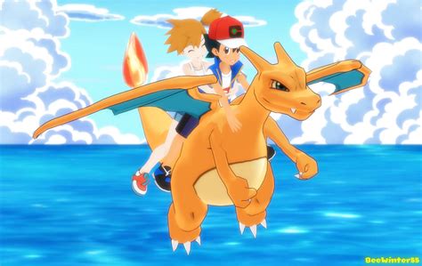 Pokeshipping Riding On Charizard By Beewinter55 On Deviantart