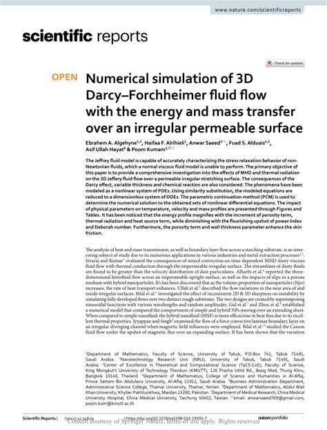 Pdf Numerical Simulation Of 3d Darcyforchheimer Fluid Flow With The