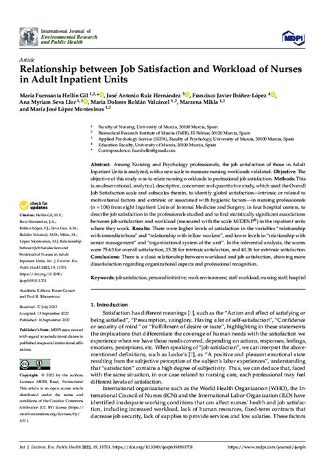 Pdf Relationship Between Job Satisfaction And Workload Of Nurses In