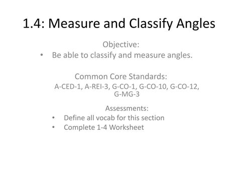 Ppt 1 4 Measure And Classify Angles Powerpoint Presentation Free Download Id 3452796