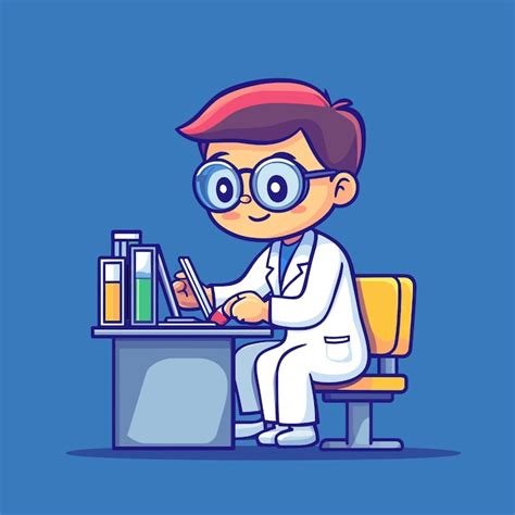 Cute Scientist Analyzing Data Cartoon Vector Premium Ai Generated Vector