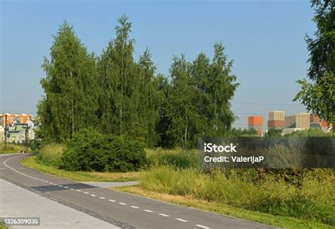 여름 화창한 날에 미티노 조경 공원에서 사이클링과 산책로 모스크바 러시아 건축에 대한 스톡 사진 및 기타 이미지 건축 건축물 공원 Istock