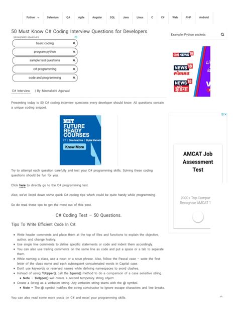 50 C Coding Interview Questions Every Developer Should Know Pdf C