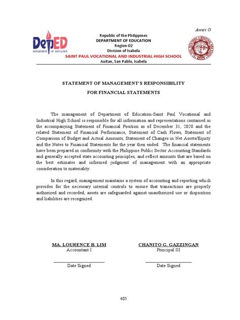 statement of management responsibility pdf