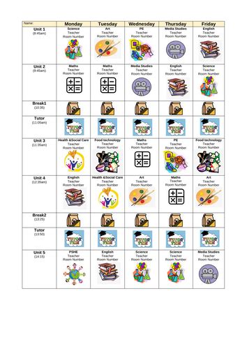 Asd Adhd Friendly Secondary Visual Timetable Template Teaching Resources