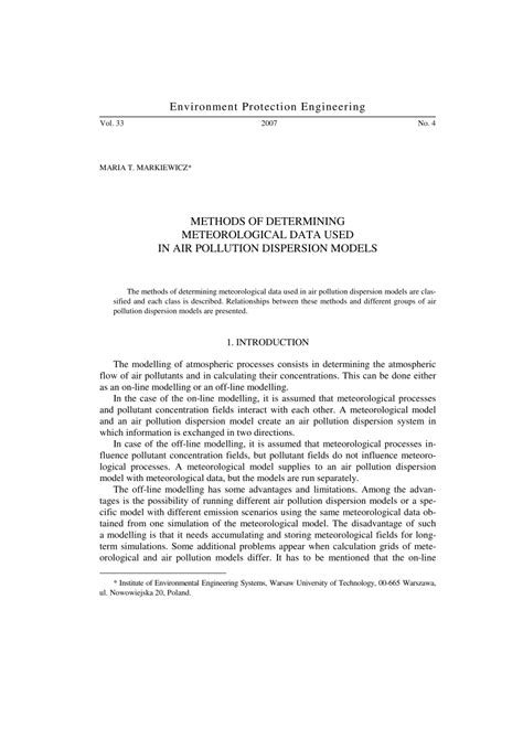Pdf Methods Of Determining Meteorological Data Used In Air Pollution