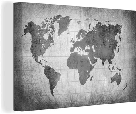 Canvas Wereldkaart 90x60 Wanddecoratie Wereldkaart Perkament