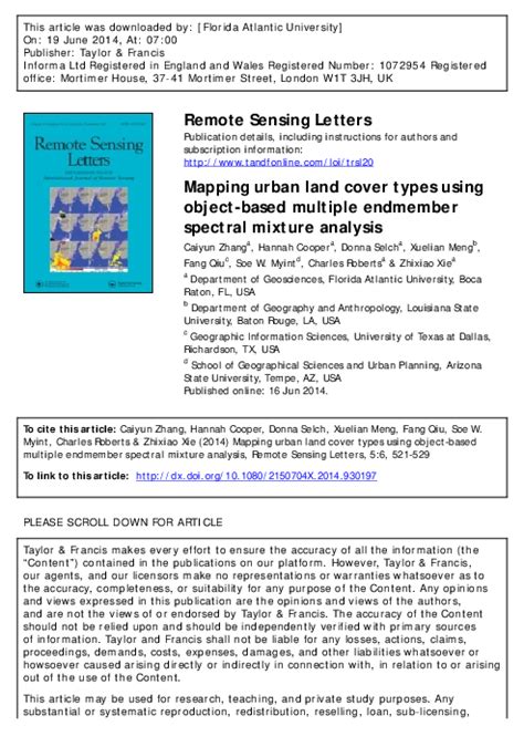 Pdf Mapping Urban Land Cover Types Using Object Based Multiple Endmember Spectral Mixture Analysis