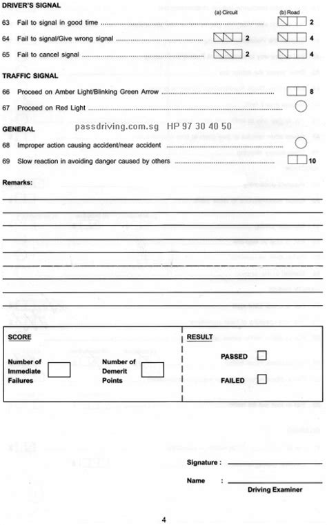 Auto Car Driving Test Assessment Checklist
