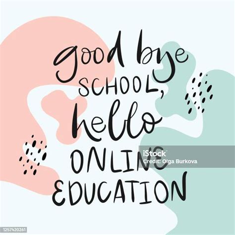 벡터 레터링 일러스트 안녕 학교 안녕하세요 온라인 교육 모든 요소는 트렌디한 추상적 배경에서 격리됩니다 거리 학습 교육 과정의 개념 포스터 배너 소셜 미디어에 대한 귀여운