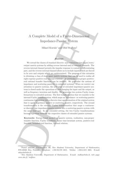 Pdf A Complete Model Of A Finite Dimensional Impedance Passive System