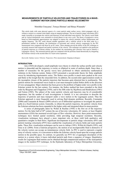 Pdf Measurements Of Particle Velocities And Trajectories In A Wave