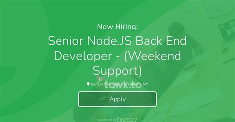Senior Nodejs Back End Developer Weekend Support At Tawkto