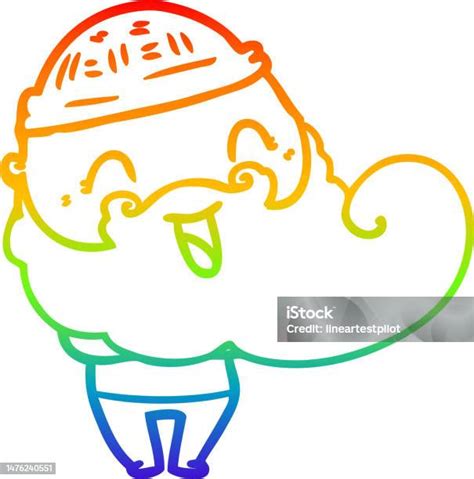 수염과 겨울 모자를 쓴 행복한 남자의 무지개 그라데이션 선 그리기 개성 개념에 대한 스톡 벡터 아트 및 기타 이미지 개성