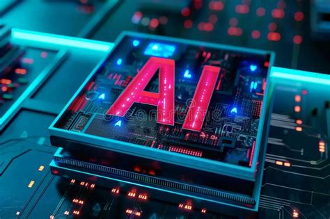 Ai Microchip With Glowing Neon Lights Technology Innovation Electronic Circuitry Futuristic
