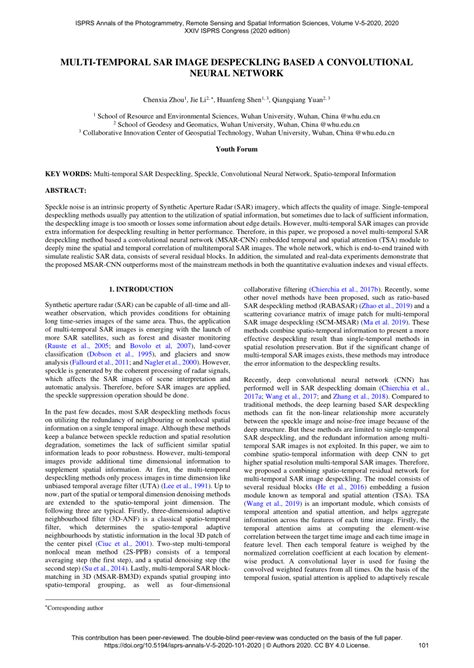 Pdf Multi Temporal Sar Image Despeckling Based A Convolutional Neural