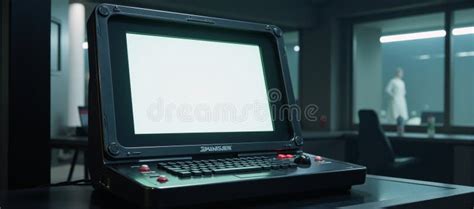 A Retrofuturistic Scifi Computer Terminal Awaits Interaction On A Blank