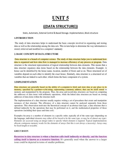 Unit 5 High Pdf Data Structure Variable Computer Science