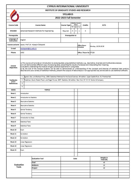 Advanced Research Methods Syllabus Pdf Statistics Data Analysis