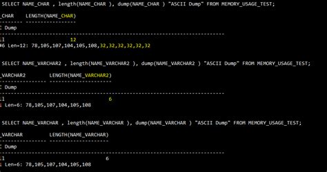 analysis of memory usage of char varchar2 and varchar data type