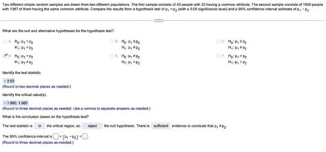 Solved The 95 Confidence Interval Two Dfferent Si