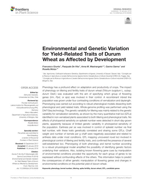 Pdf Environmental And Genetic Variation For Yield Related Traits Of