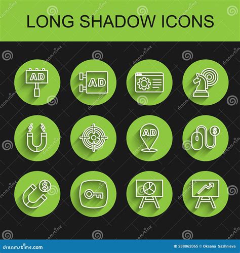 Set Line Magnet With Money Key Advertising Board Graph Chart Target And Icon Vector Stock