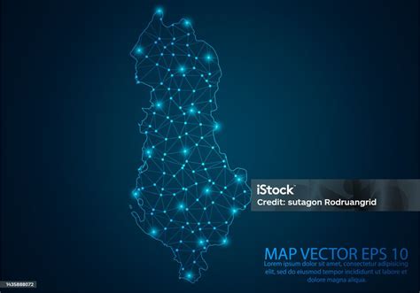 알바니아3d 메쉬 다각형 네트워크 라인 디자인 구체 점 및 구조의지도와 어두운 배경에 추상적 인 매쉬 선과 포인트 스케일 벡터 일러스트 레이 션 Eps 10 알바니아에 대한