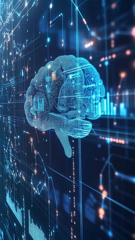 Ai And Machine Learning Depicted As A Brain Connected To Financial Data Streams Stock