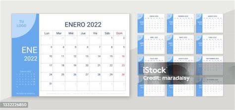 2022 년 책상 달력 스페인어 플래너 템플릿 벡터 그림입니다 캘린더의 연간 그리드 0명에 대한 스톡 벡터 아트 및 기타 이미지