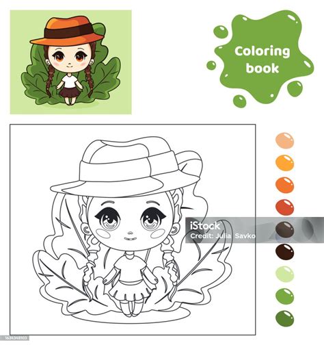 아이들을 위한 색칠하기 책 모자를 쓴 만화 애니메이션 소녀와 함께 그림을 그리기 위한 워크시트 4 5세에 대한 스톡 벡터 아트 및 기타 이미지 Istock