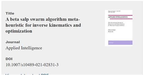A Beta Salp Swarm Algorithm Meta Heuristic For Inverse Kinematics And