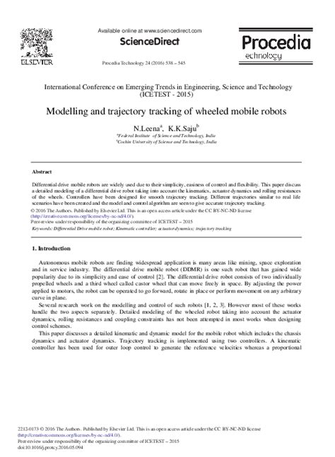 Pdf Modelling And Trajectory Tracking Of Wheeled Mobile Robots