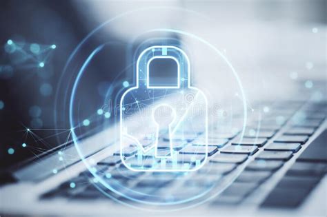 Cyber Security And Internet Protection Concept With Digital Pad Lock Symbol In A Circle On